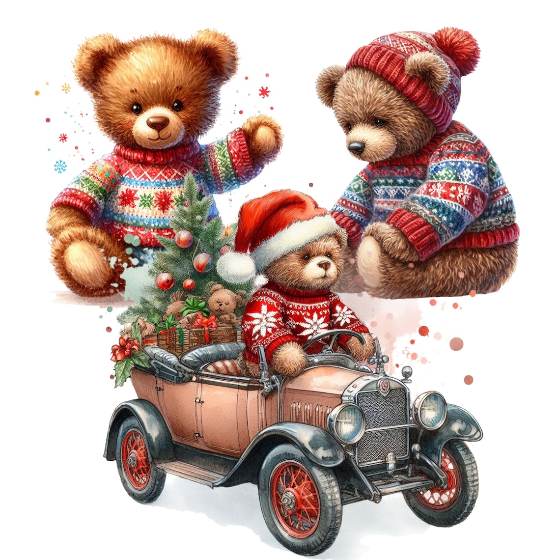 Watercolor Christmas Teddy Bear Holiday Teddy Bear PNG, PNG Christmas ...