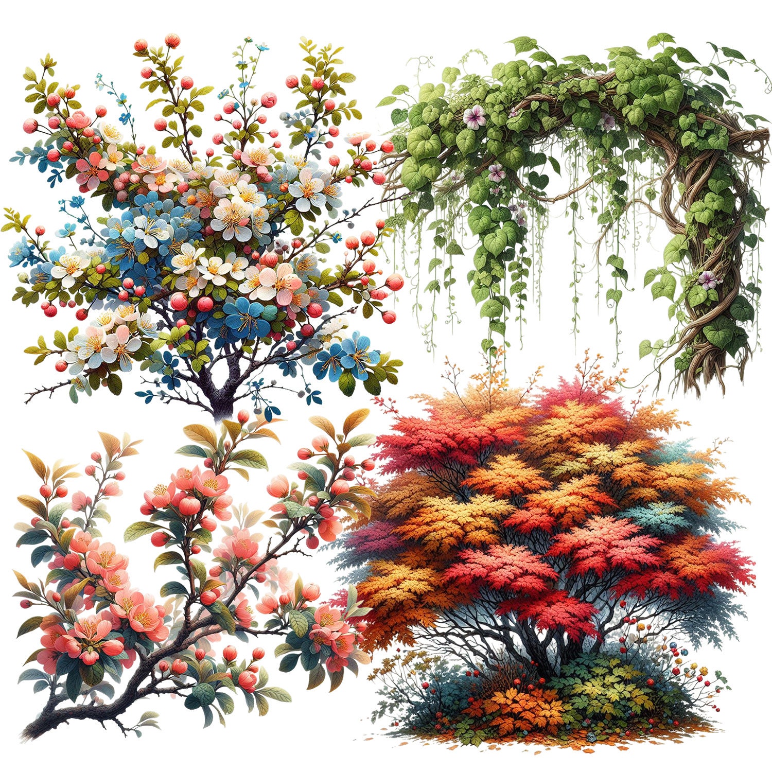 Vegetation Elements for Scrapbooking, Trees, Shrubs, Images for ...