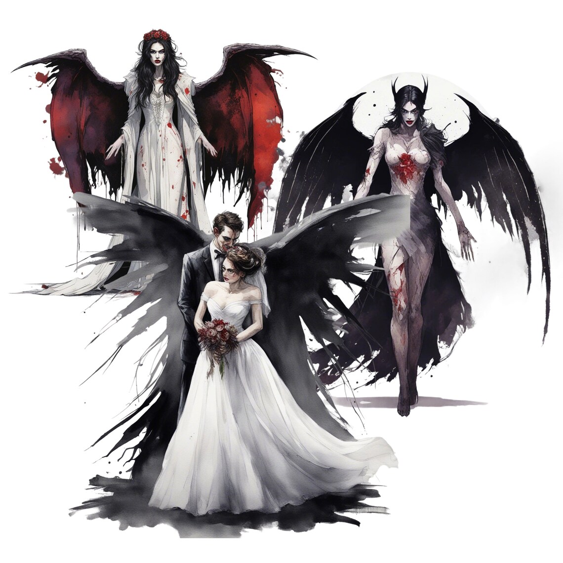 Vampire Clipart, Gothic Clipart, Vampire Bride, Vampire Png, Watercolor ...