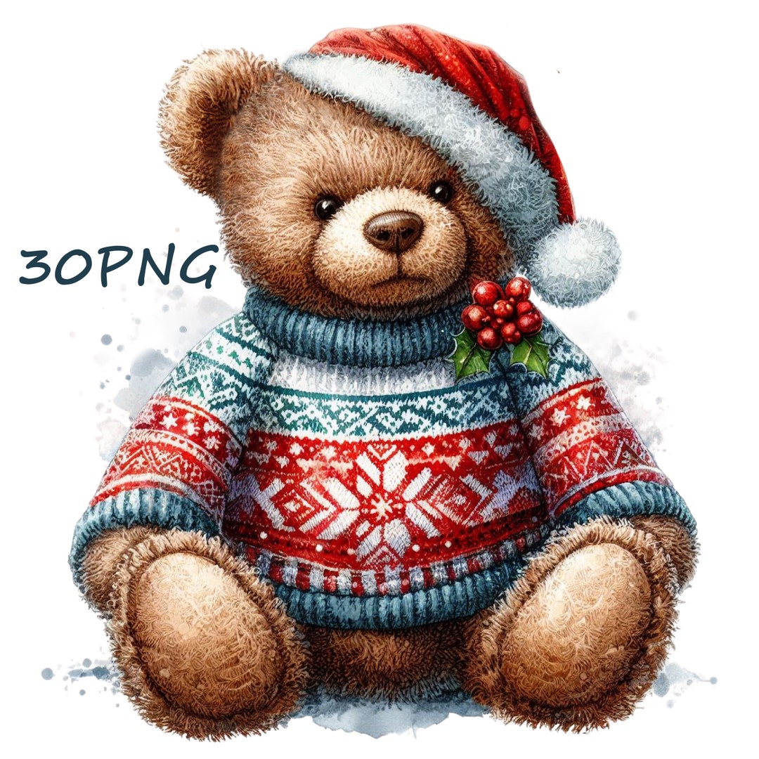 Watercolor Christmas Teddy Bear Holiday Teddy Bear PNG, PNG Christmas ...