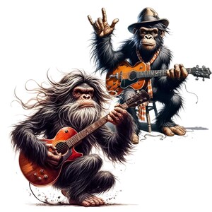 Musician Monkey Drawing, Monkey With Guitar, Gorilla Png, Watercolor ...