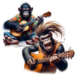 Musician Monkey Drawing, Monkey With Guitar, Gorilla Png, Watercolor ...
