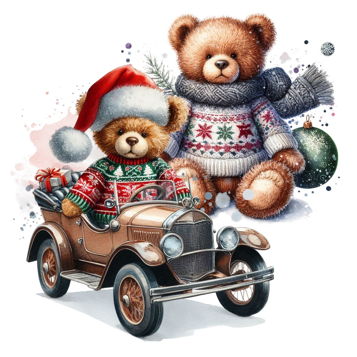 Watercolor Christmas Teddy Bear Holiday Teddy Bear PNG, PNG Christmas ...