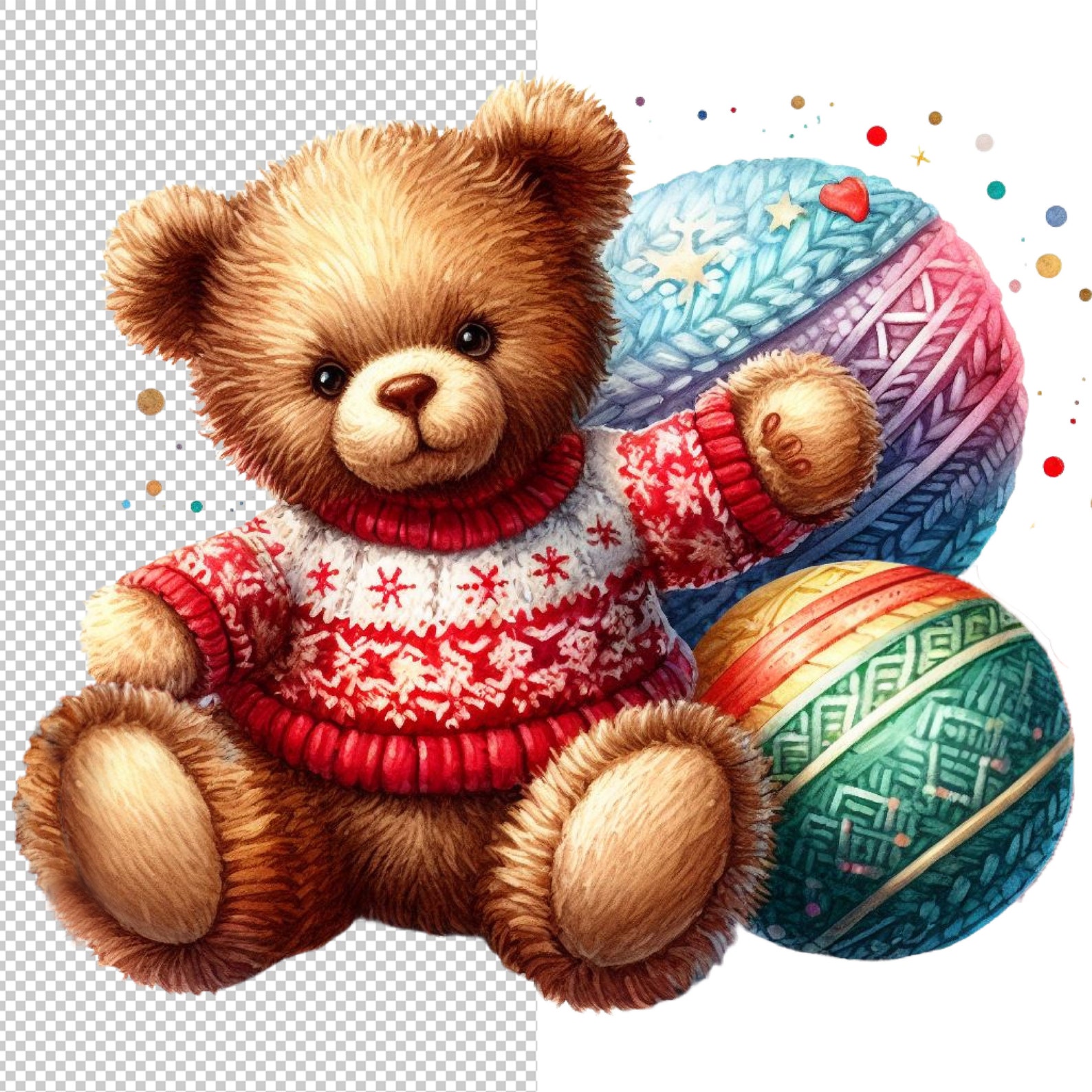 Watercolor Christmas Teddy Bear Holiday Teddy Bear PNG, PNG Christmas ...