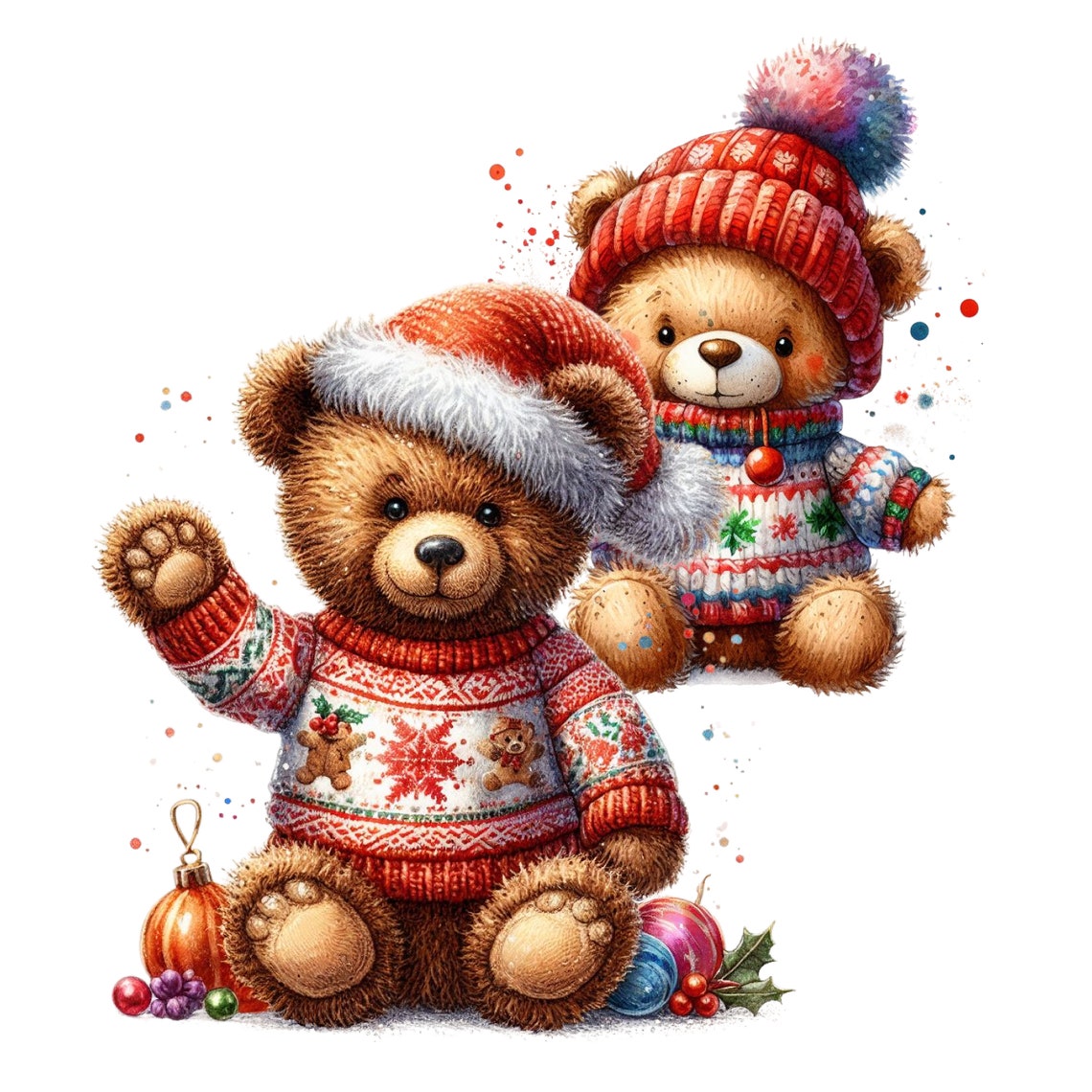 Watercolor Christmas Teddy Bear Holiday Teddy Bear PNG, PNG Christmas ...