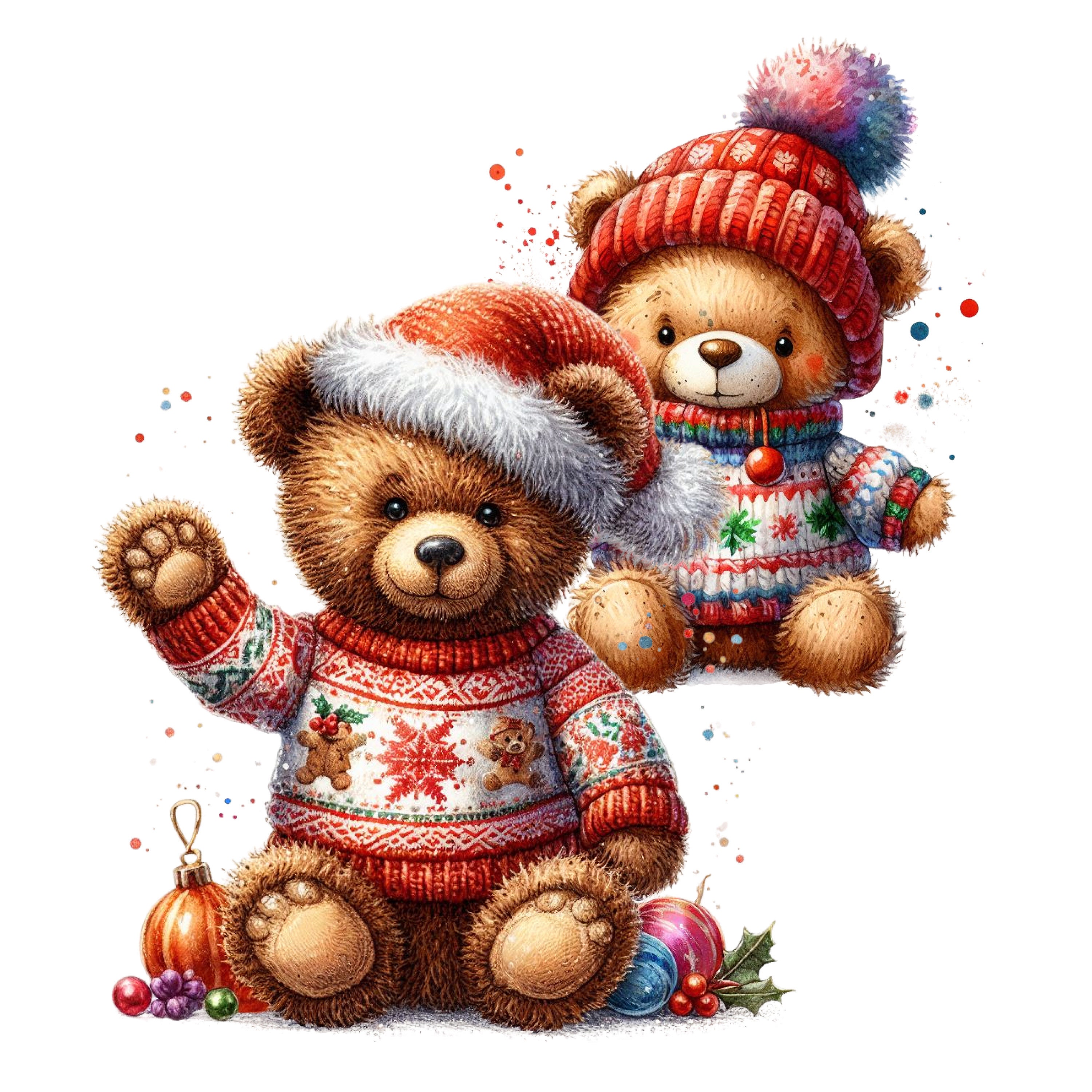 Watercolor Christmas Teddy Bear Holiday Teddy Bear PNG, PNG Christmas ...