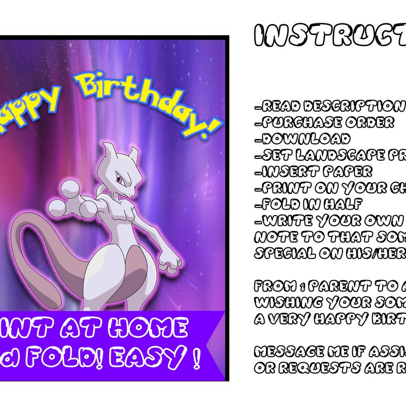 Mewtwo Birthday Card - Etsy