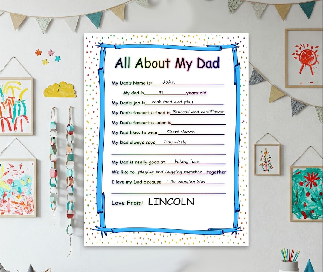 Dad Fact Sheet - Kids Fathers Day Gift - All About My Dad Information ...