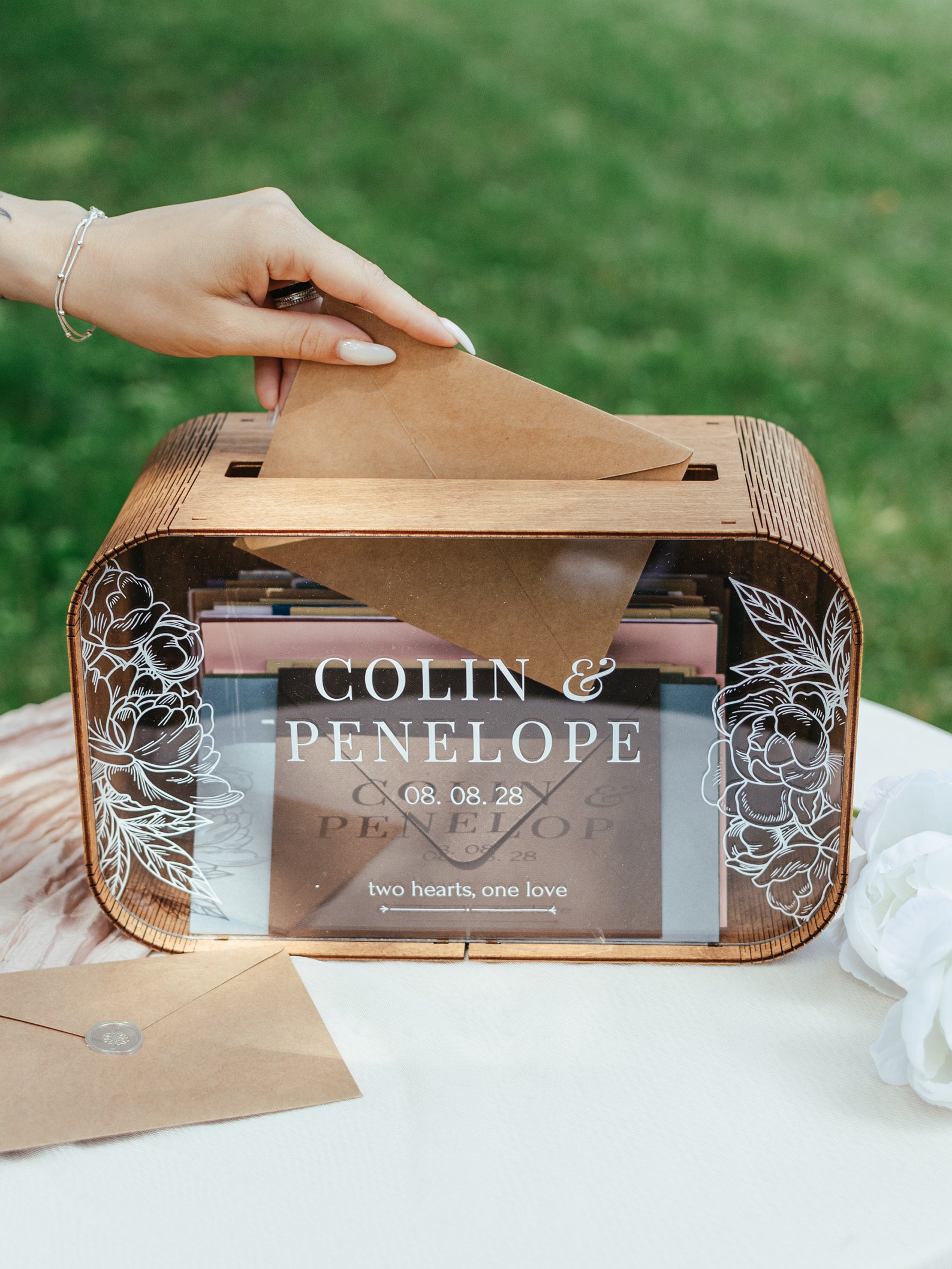 Personalized Acrylic Card Box, Wooden Envelope Box for Wedding, Card ...