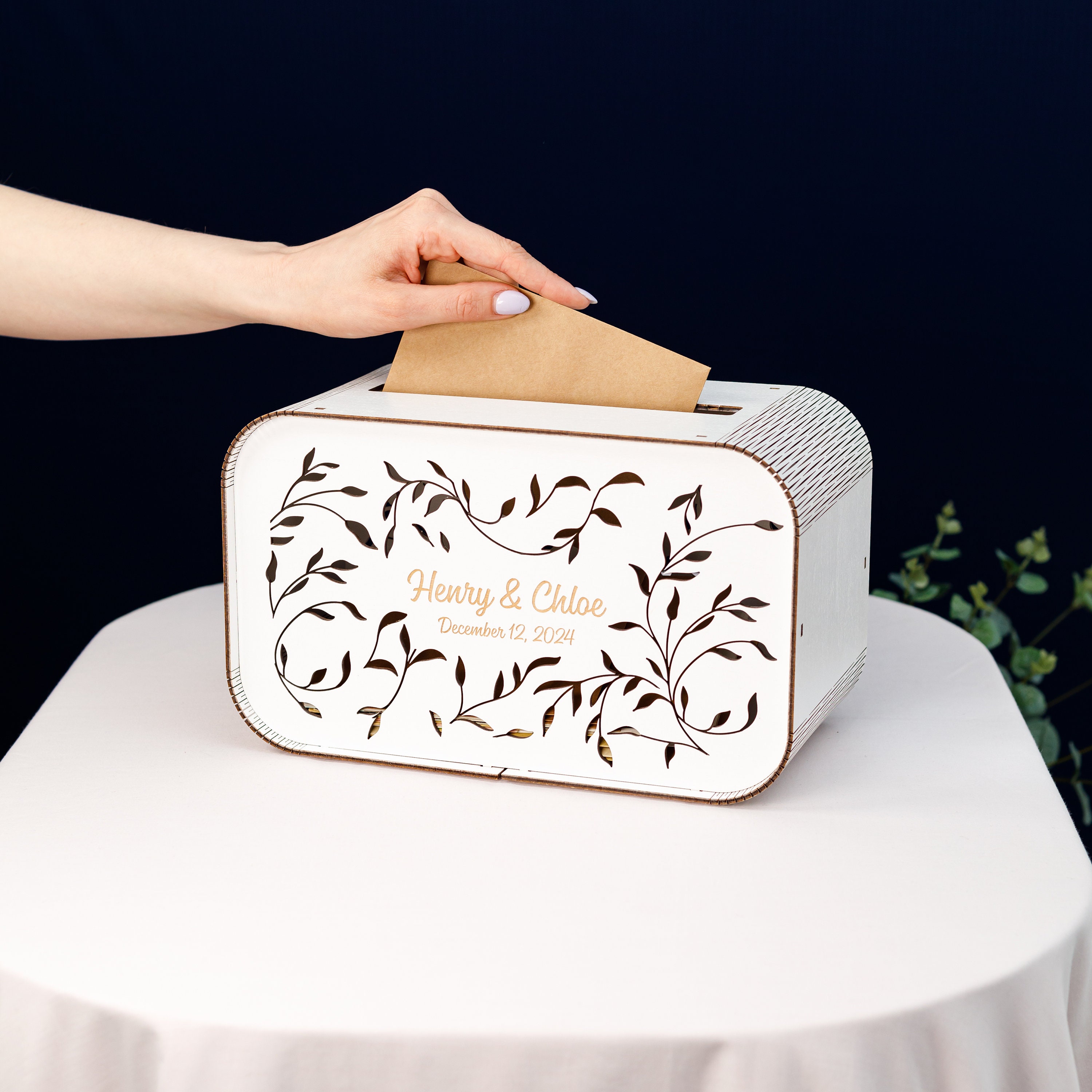 Cute Card Box for Wedding With Engraved Couple Name Wood Decor - Etsy