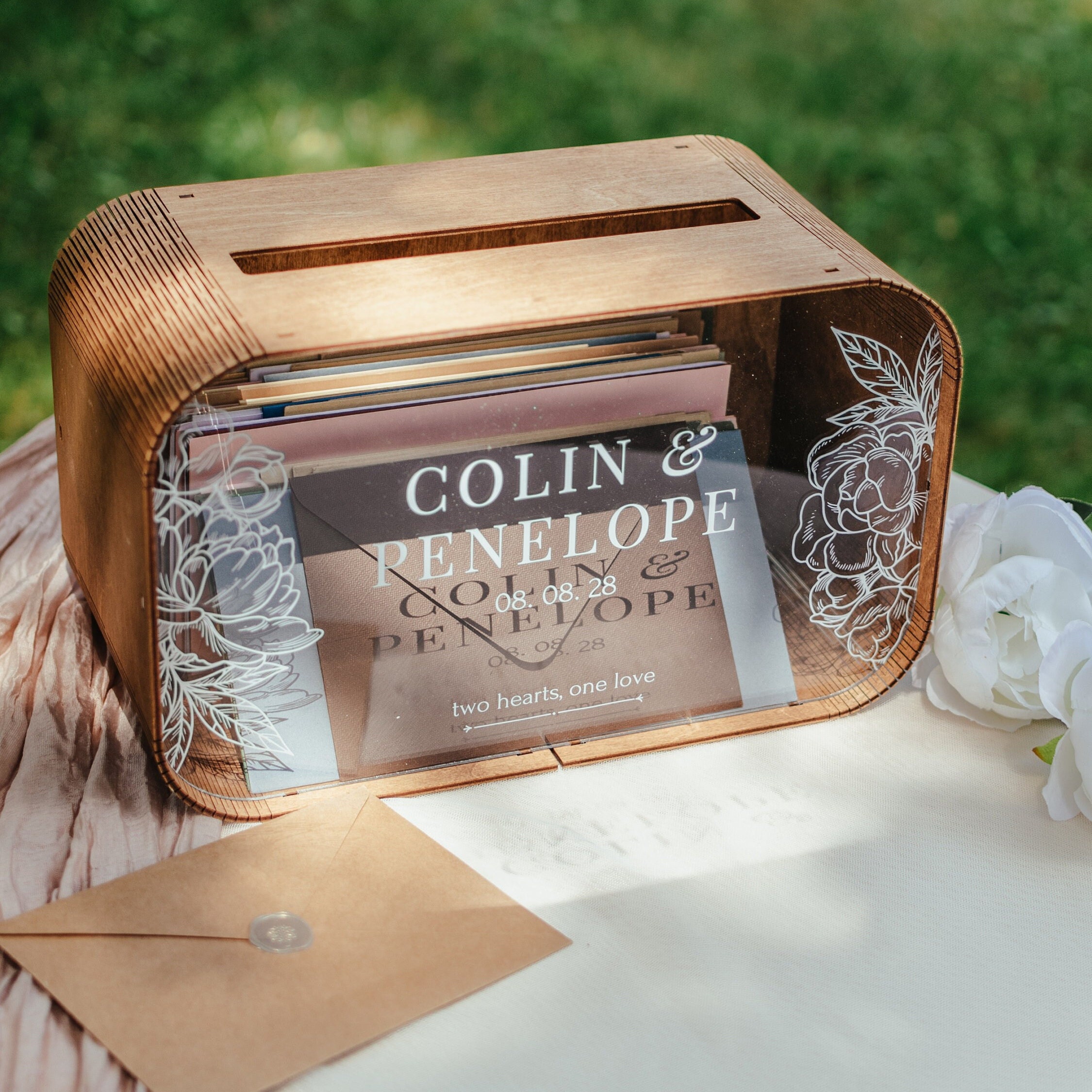 Custom Acrylic Card Box for Wedding, Wooden Envelope Holder Reception ...