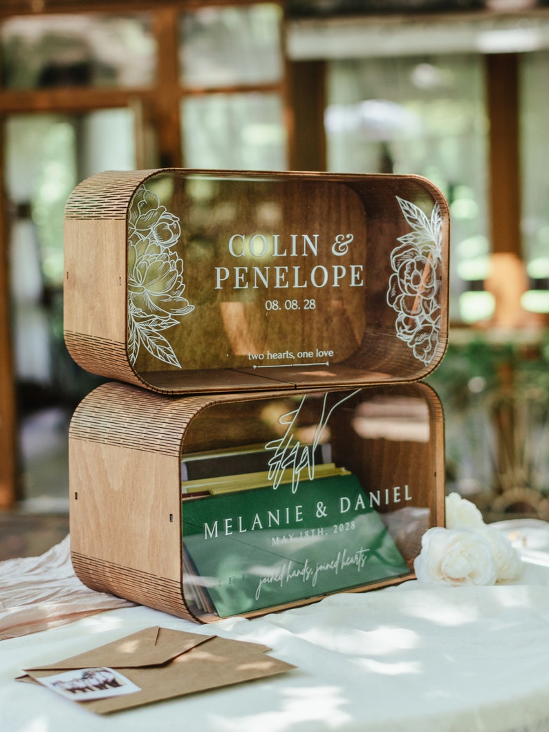 Acrylic Card Box With Names, Wooden Envelope Holder Wedding, Engagement ...