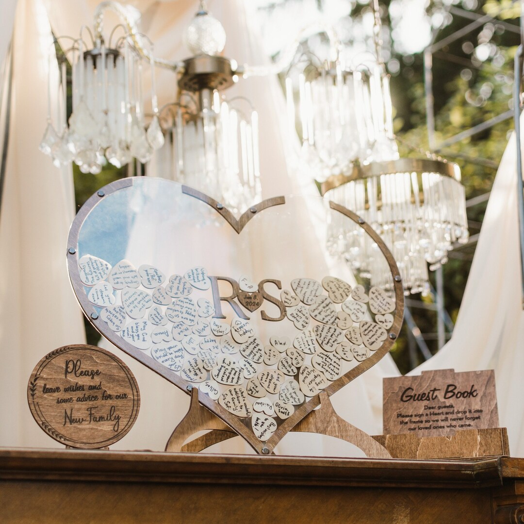 Personalized Wedding Guest Book Heart Shape Alternative Wooden Drop Box ...