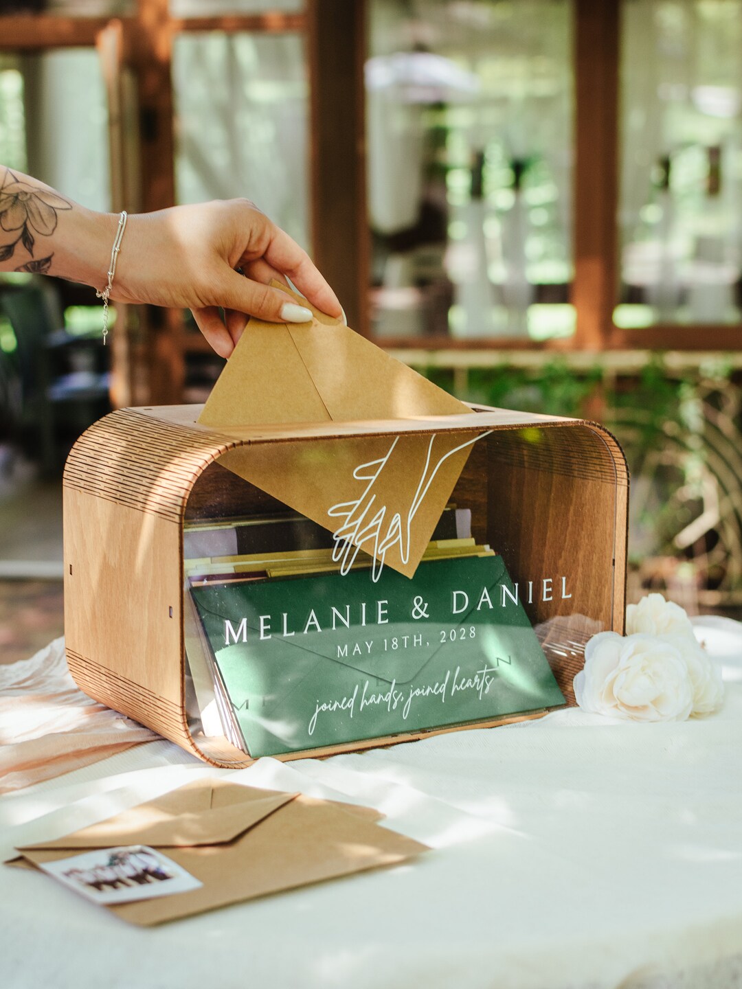 Acrylic Wedding Card Box, Wooden Envelope Box for Reception Cards and ...