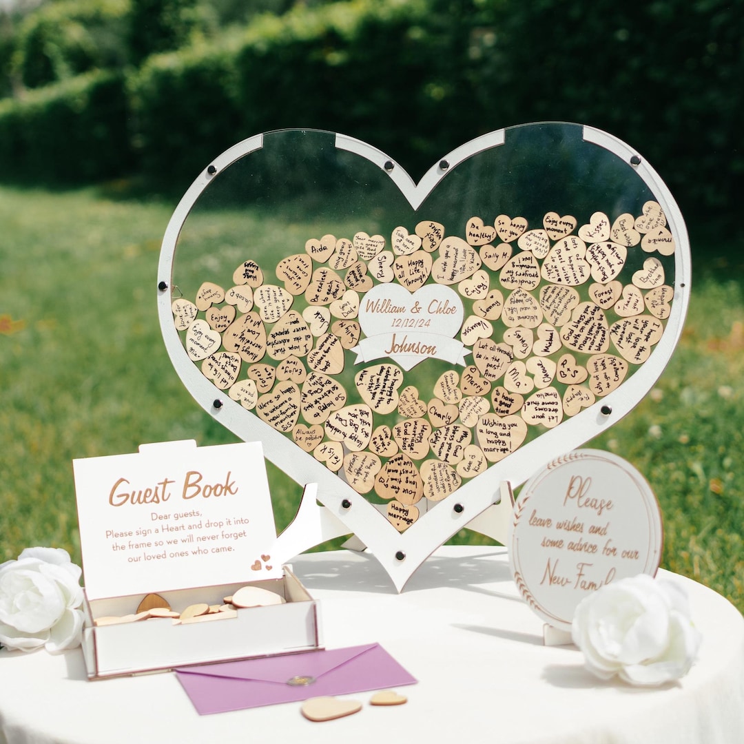 Personalized Wooden Wedding Guest Book Alternative, Sign-in Book for ...