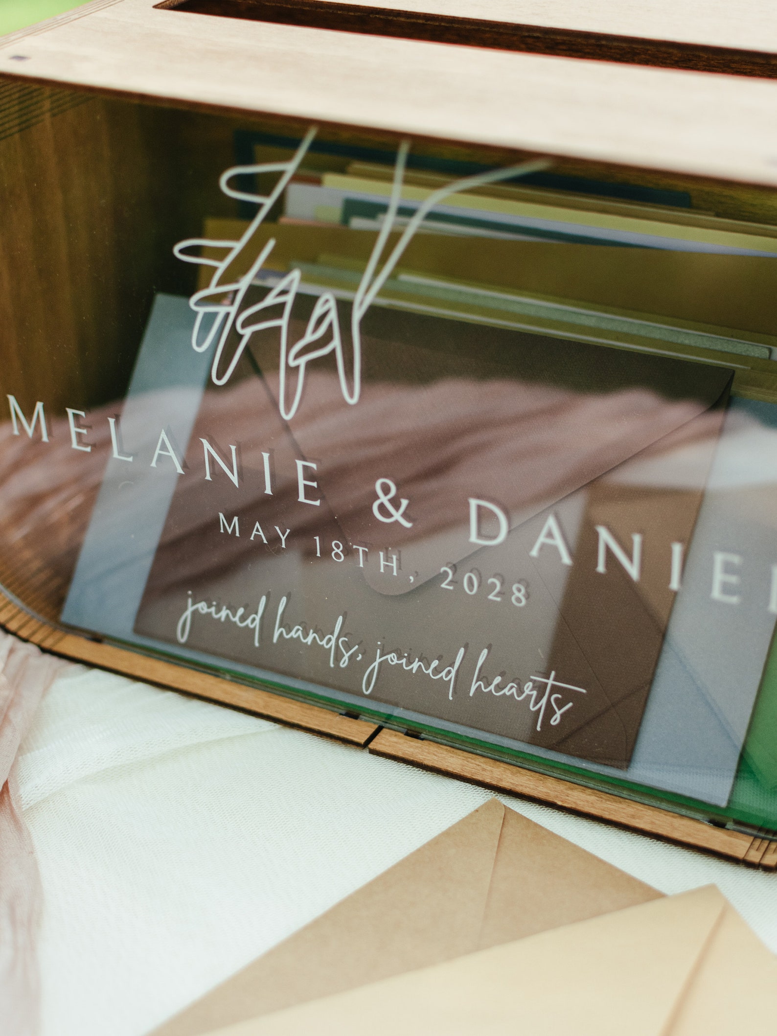 Acrylic Card Box With Names, Wooden Envelope Holder Wedding, Engagement ...