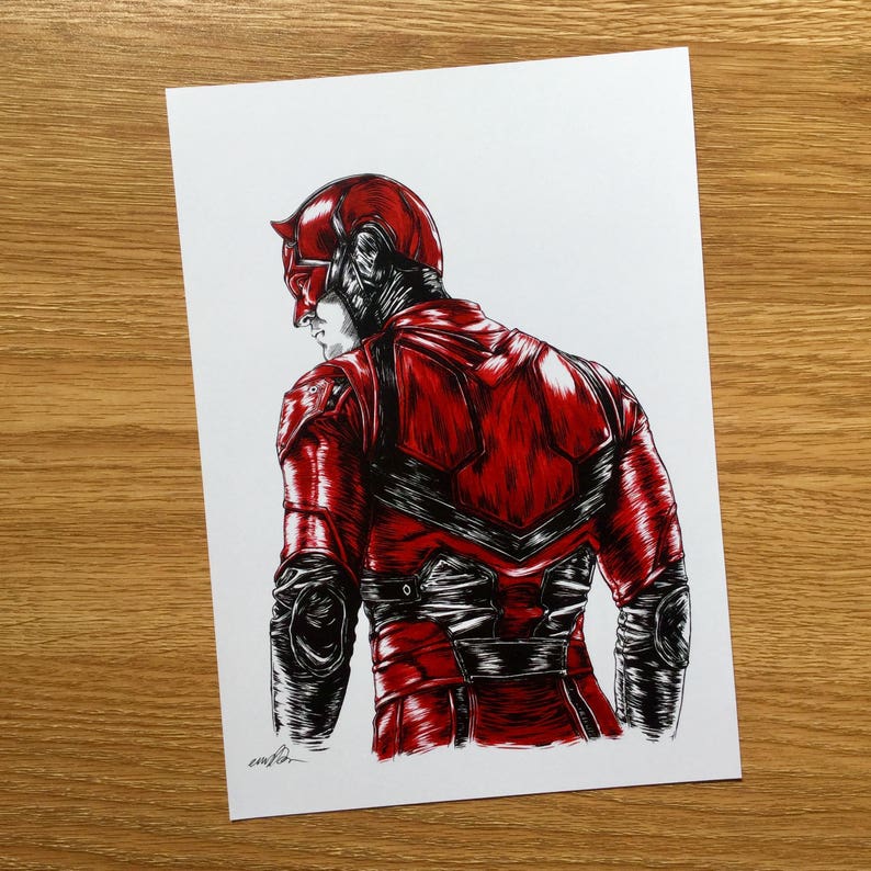 Daredevil, Matt Murdock, Portrait Fan Art Print of Ink and Gouache ...