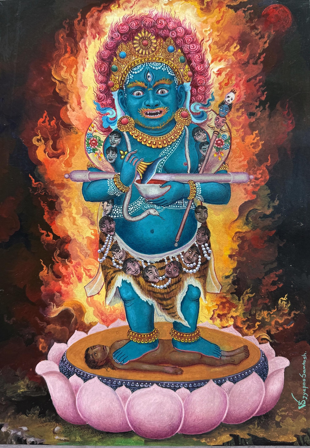 Fine Masterpiece Mahakala Thangka Painting: Paubha Newari Buddhist Art ...