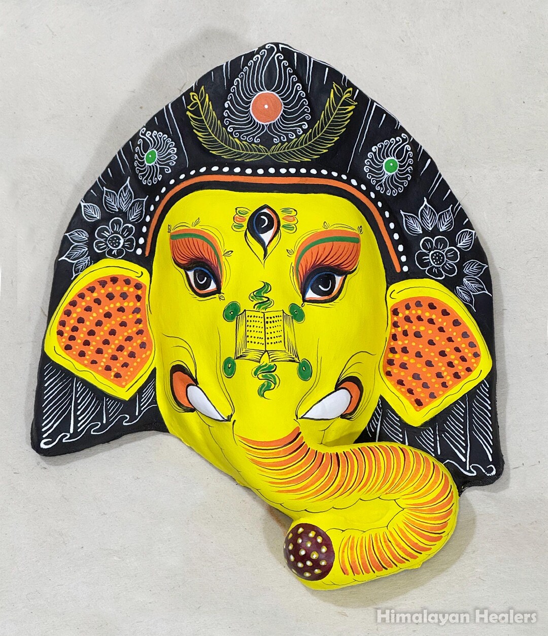 Large Yellow Paper Mache Ganesh Mask. Hindu Elephant God. Handmade in ...