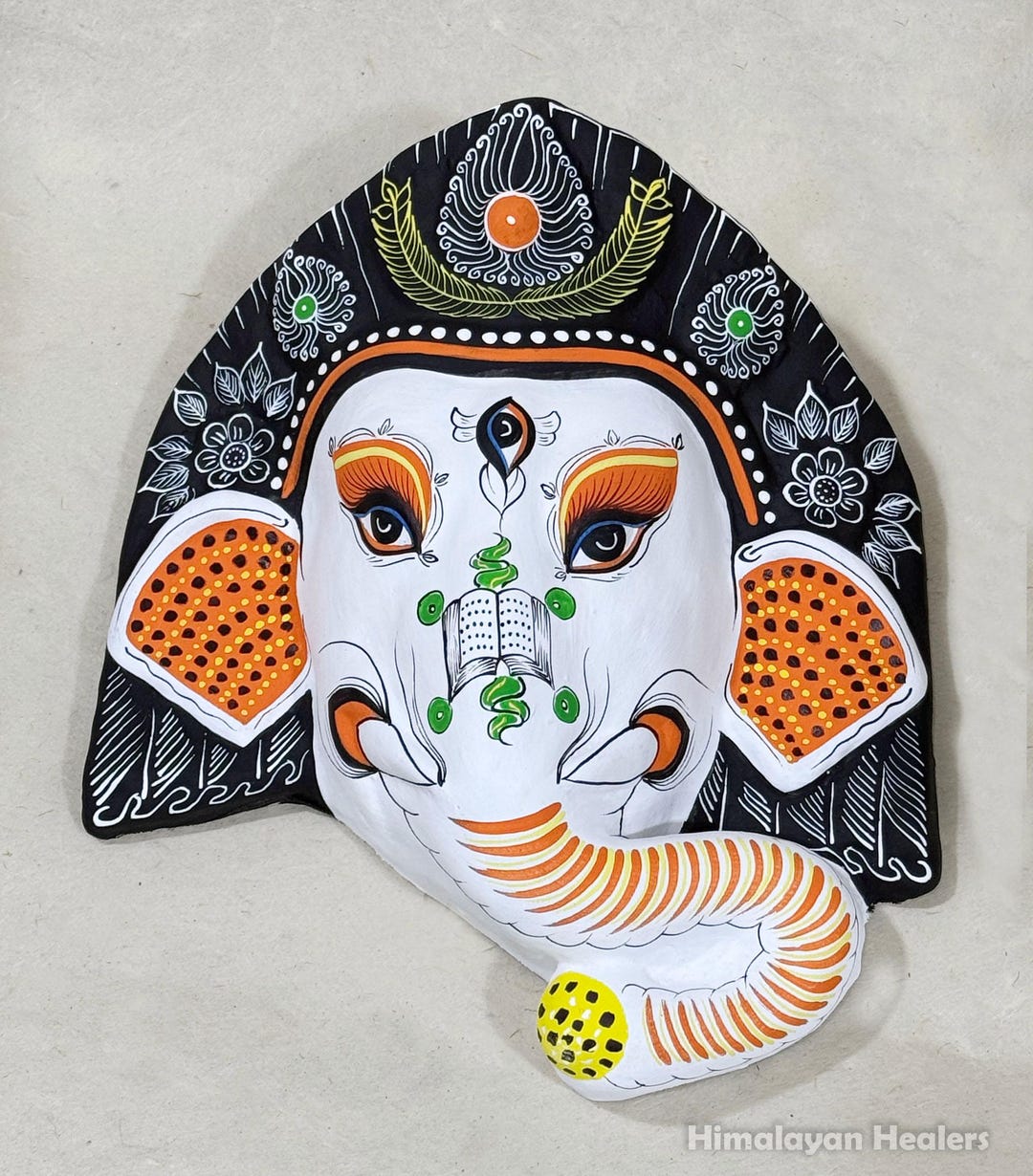 Large White Paper Mache Ganesh Mask. Hindu Elephant God. Handmade in ...