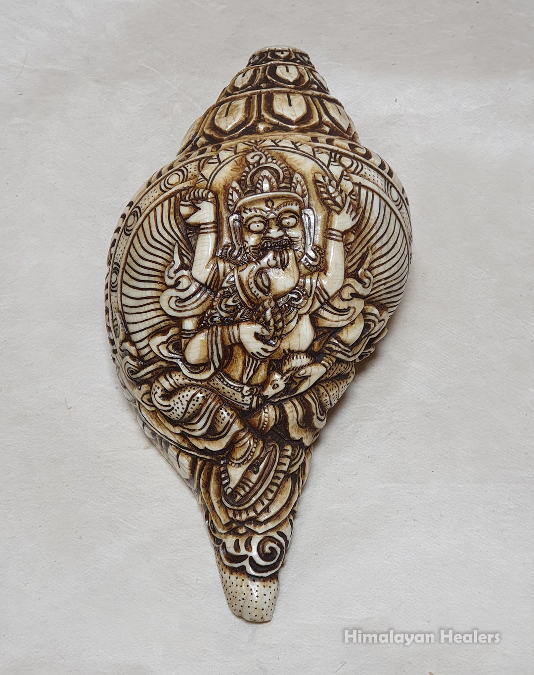Handcarved Conch Zambala / Kubera With Consort. 100 % Handmade From ...