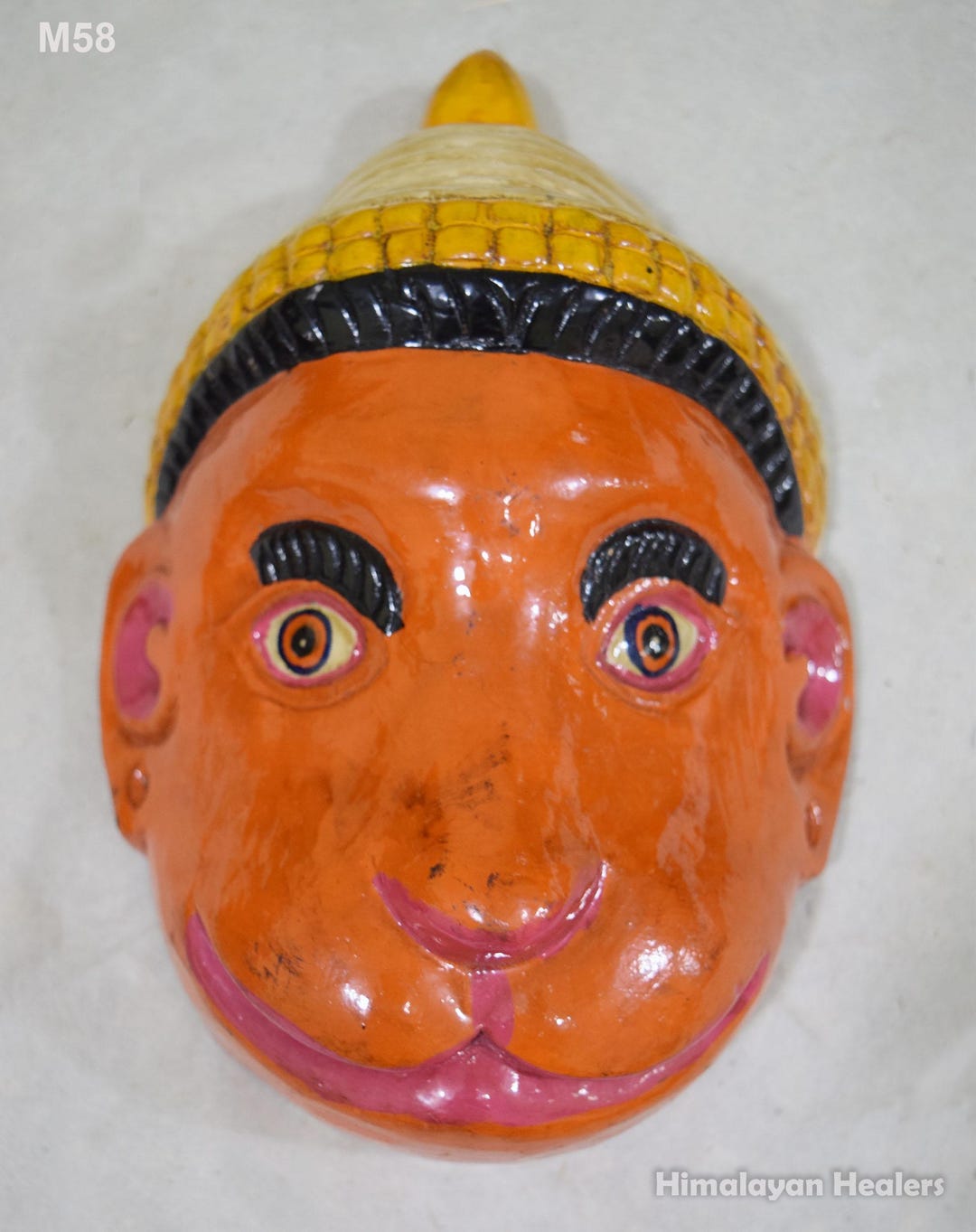 Wooden Orange Hanuman / Monkey God Mask . 100 % Hand Carved From Nepal ...