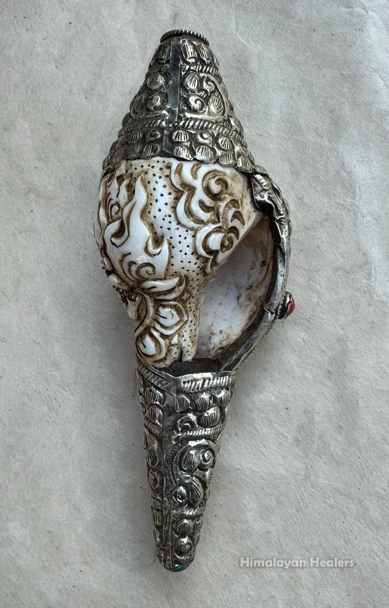 Hand-carved Conch Shell Vajrapani | German Silver Inlay | Tibetan ...