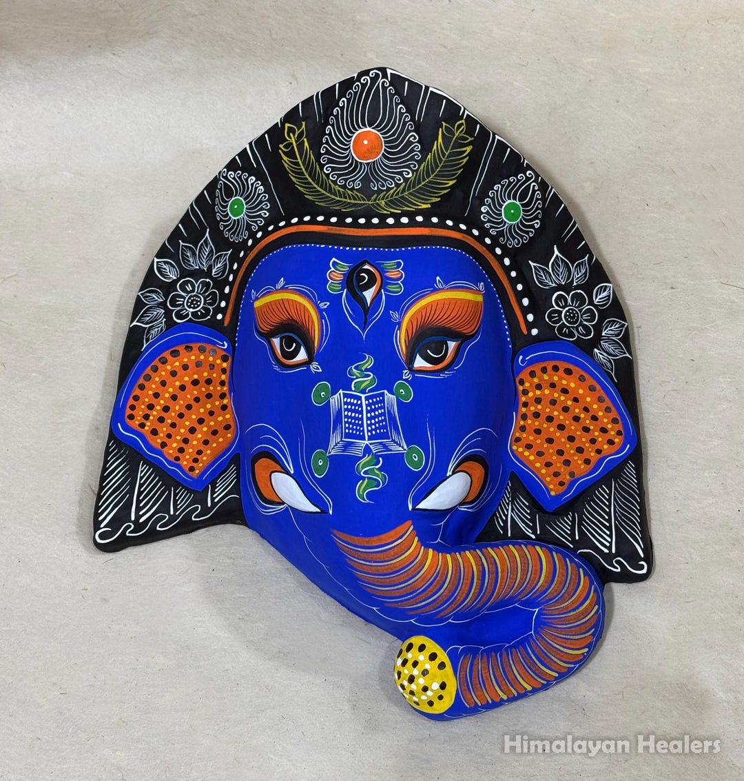 Large Blue Paper Mache Ganesh Mask. Hindu Elephant God. Handmade in ...