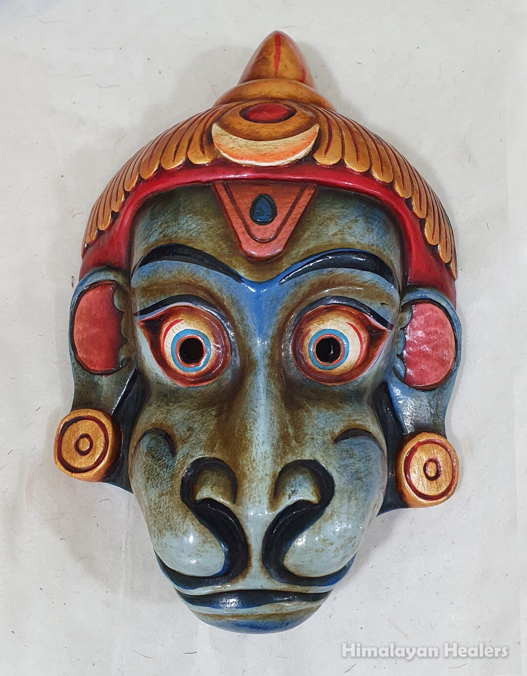 Large Wooden Hanuman / Monkey God Mask . 100 % Hand Carved From Nepal ...
