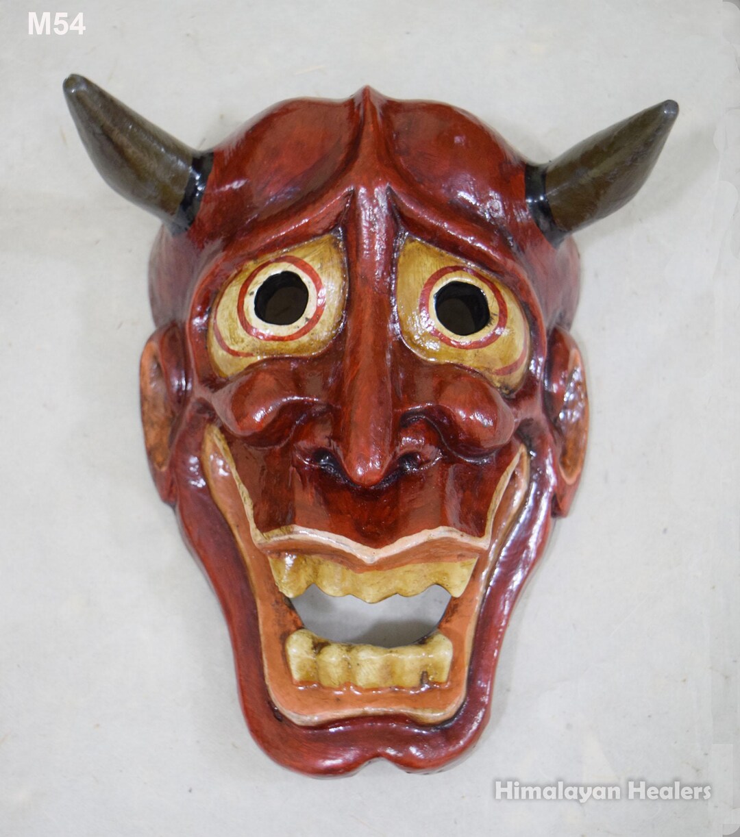 Wooden Red Oni Mask. Handcraved From Single Wood. 100 % Handmade. Nepal ...