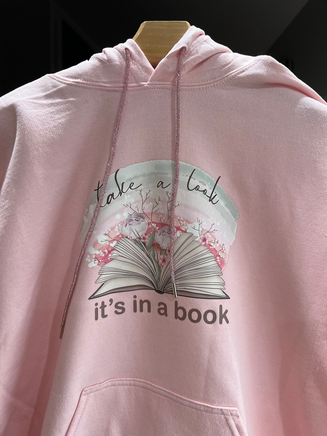 Take a Look It’s in a Book Gildan Hoodie With Rhinestone Drawstring - Etsy