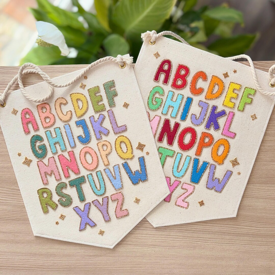 Sparkly Rainbow Alphabet Hanging Wall Banner, ABC Playroom Decor, Cute ...