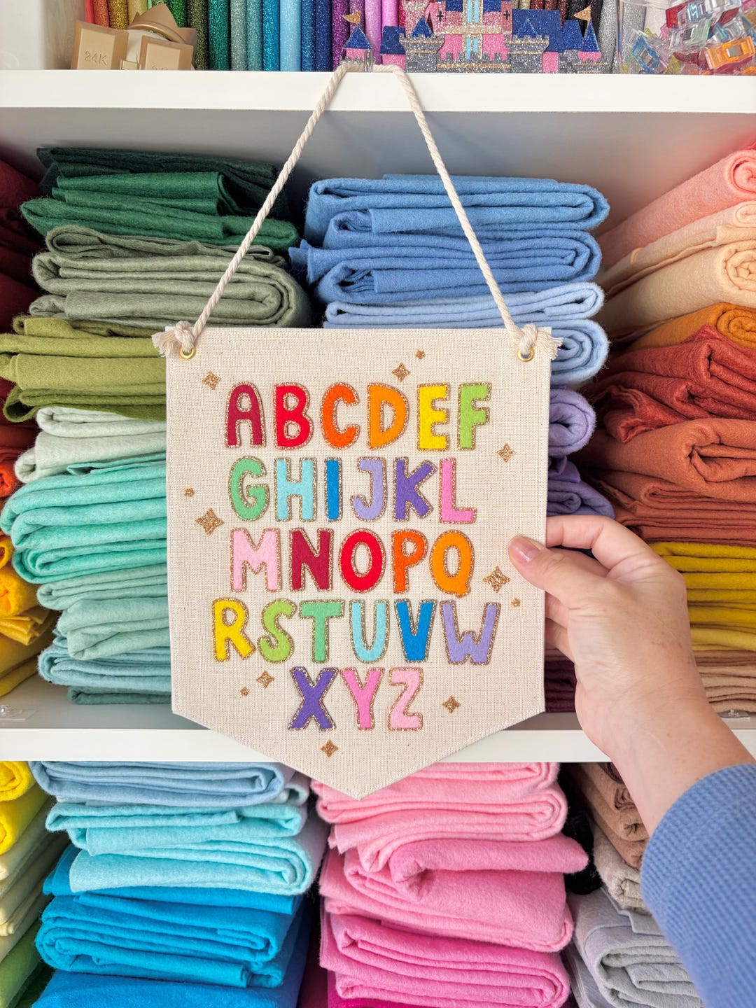Sparkly Rainbow Alphabet Hanging Wall Banner, ABC Playroom Decor, Cute ...