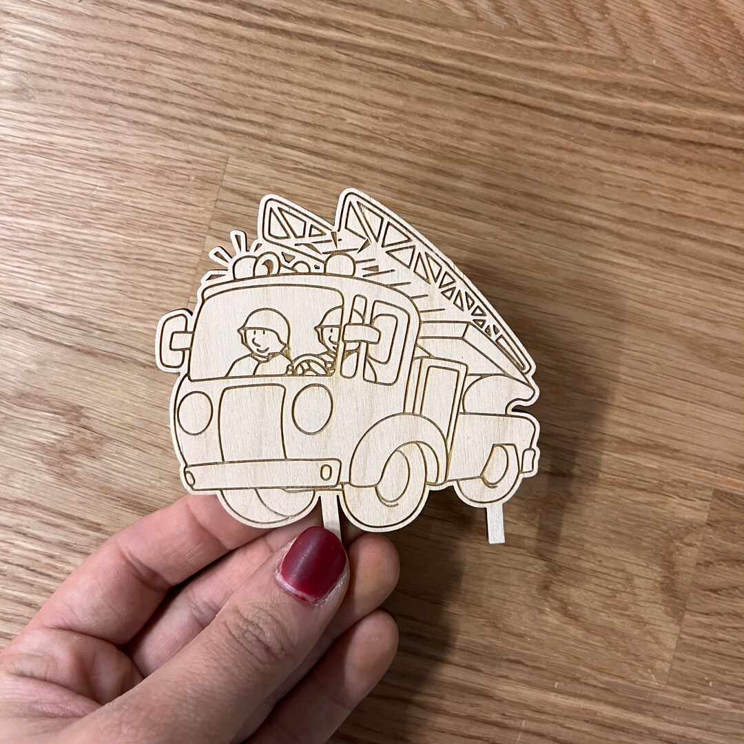 Fire Engine Motif Plug for Personalized Birthday Plate With Vase and ...