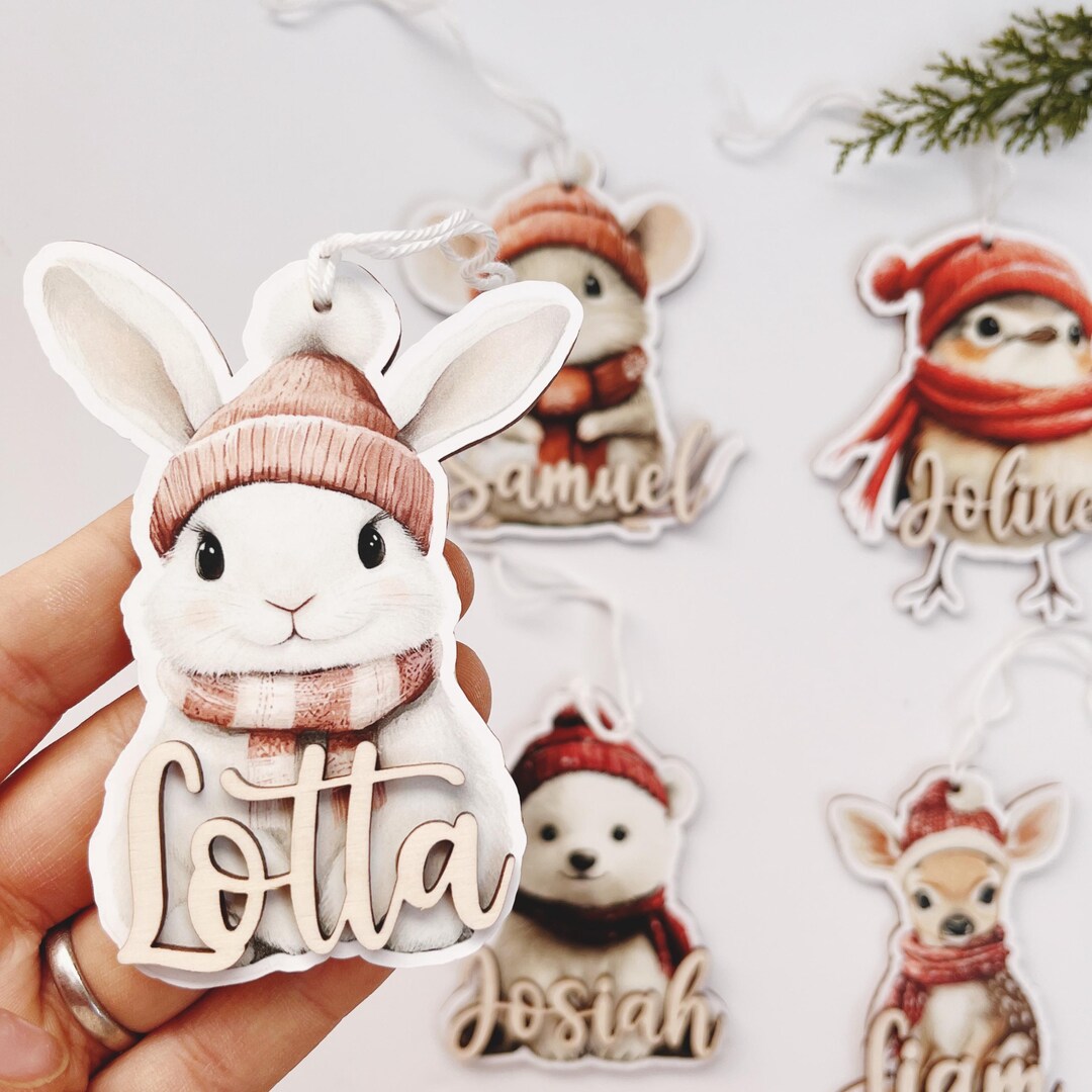 Christmas Ornament Rabbit With Name - Christmas Bauble Personalized ...