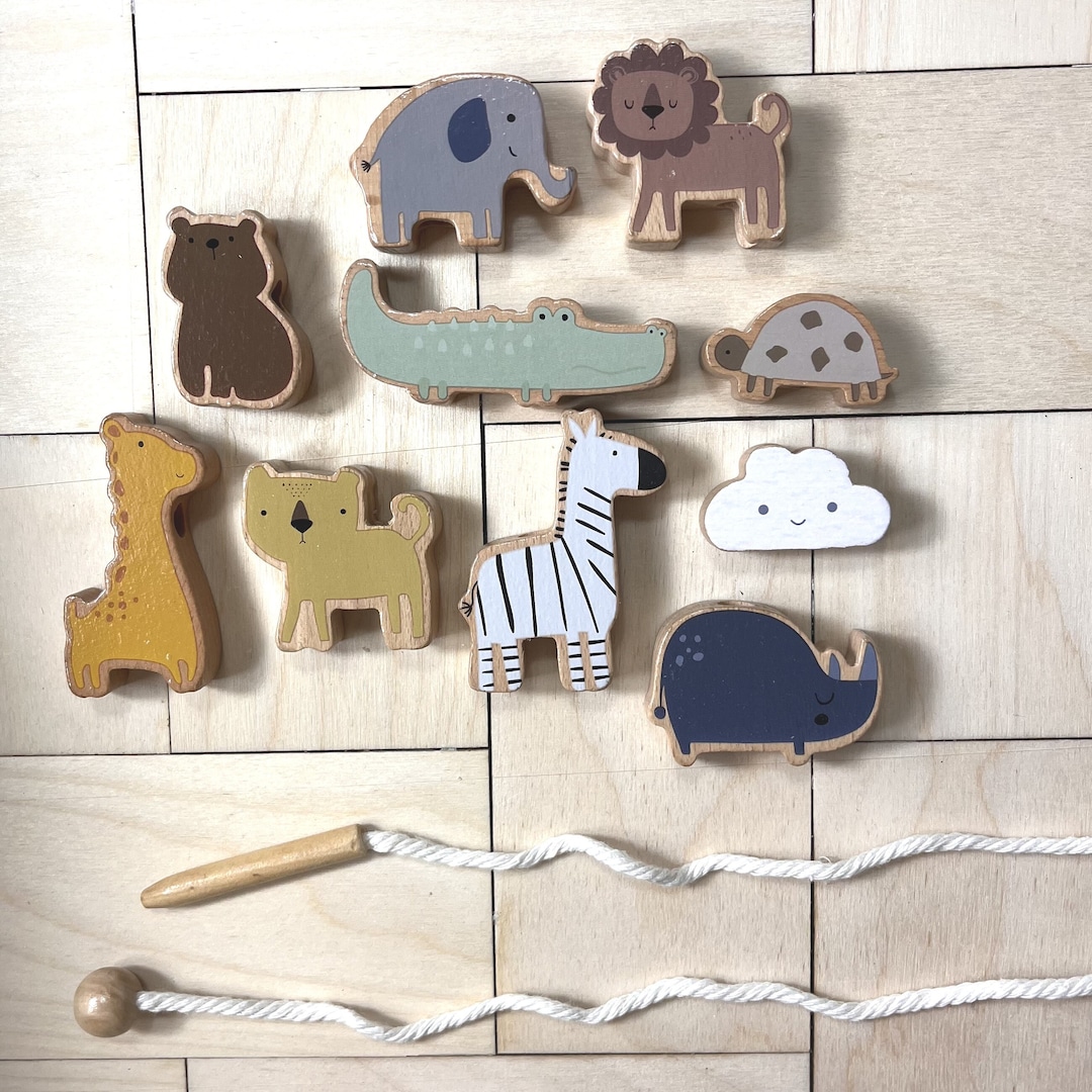 Threading Game Zoo Animals, Montessori Game for Threading, Animal Beads ...