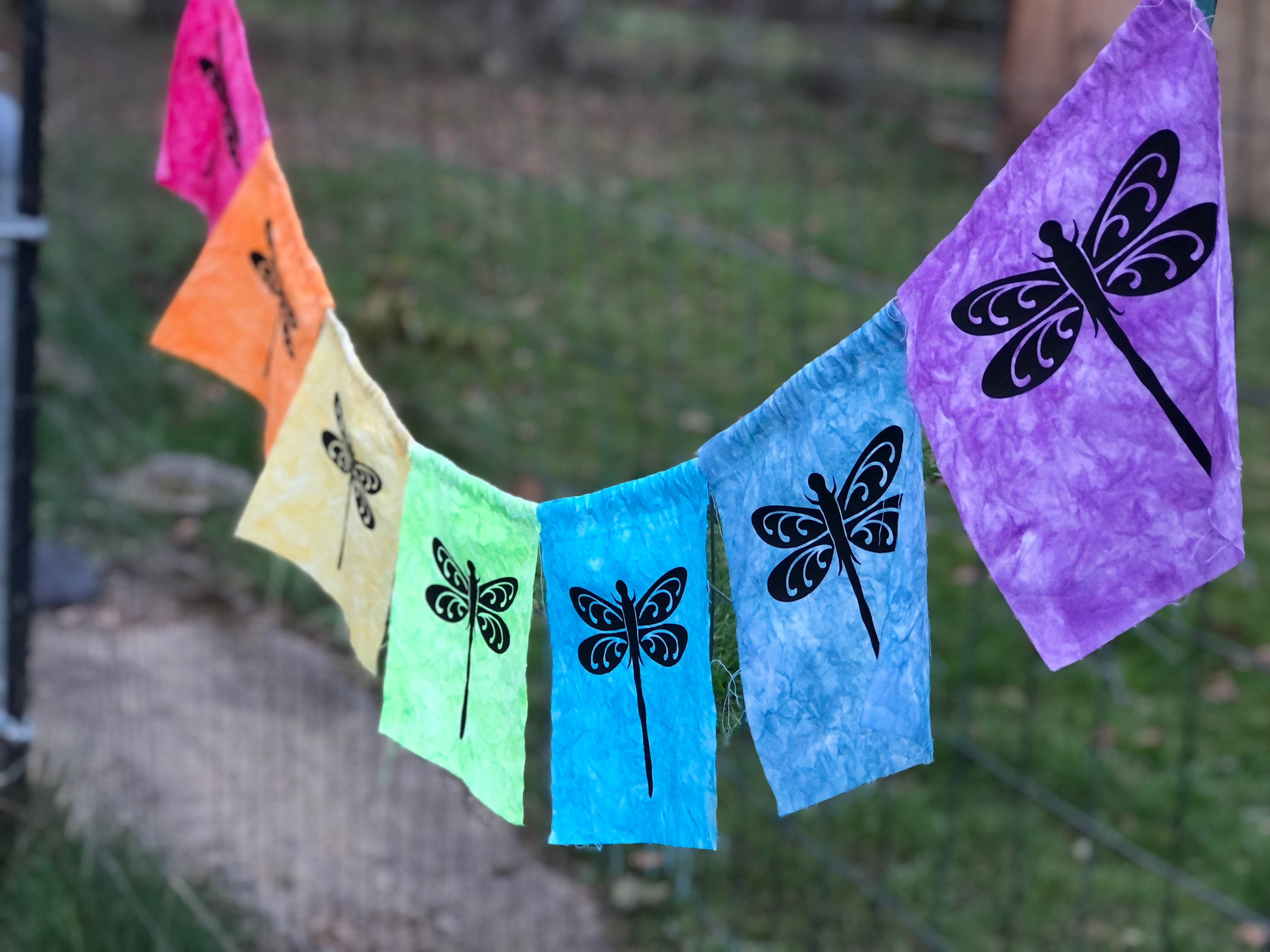 Dragonfly Rainbow Garden Art Banner Flagsset of 7 Cotton 8x8 - Etsy