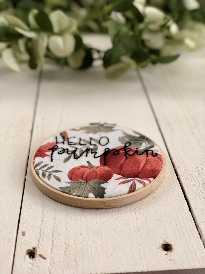Hello Pumpkin, Pumpkin Sign, Embroidery Hoop Art, Fall Home Decor, Fall ...