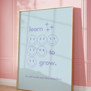 Blue Preppy Printable Wall Art Set Aesthetic Smiley Face Print Sets ...