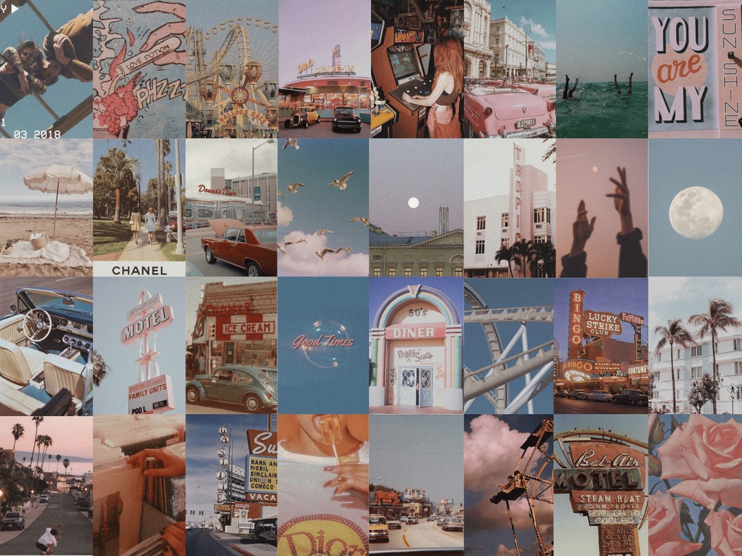 50 PCS Retro Wall Collage Kit Retro Wall Art Printable Vintage Wall ...