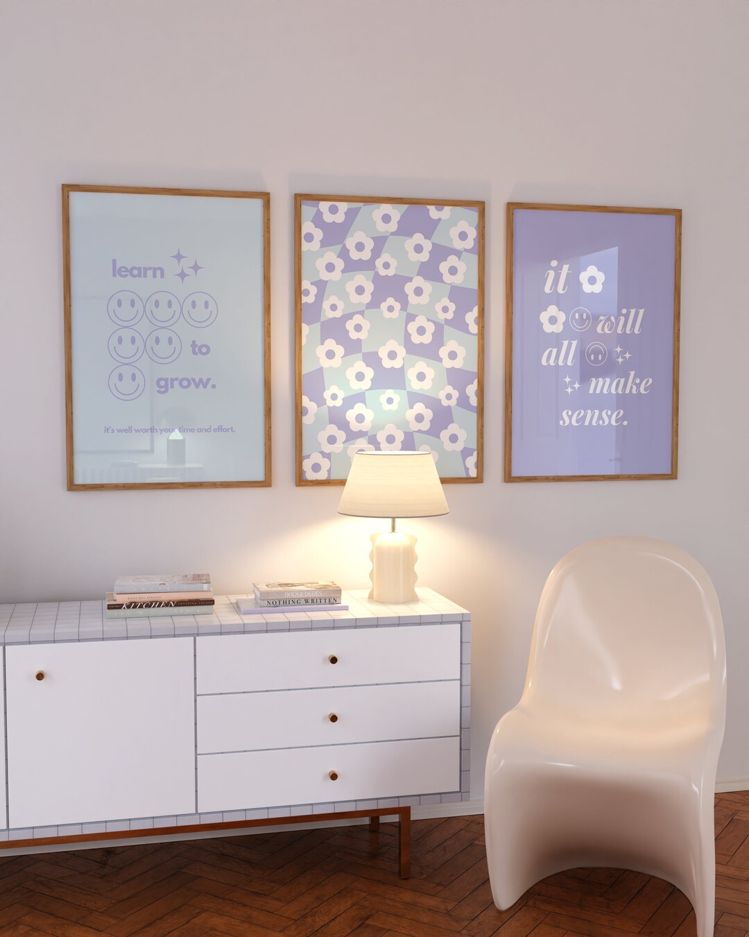 Blue Preppy Printable Wall Art Set Aesthetic Smiley Face Print Sets ...