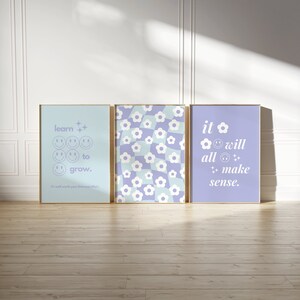 Blue Preppy Printable Wall Art Set Aesthetic Smiley Face Print Sets ...