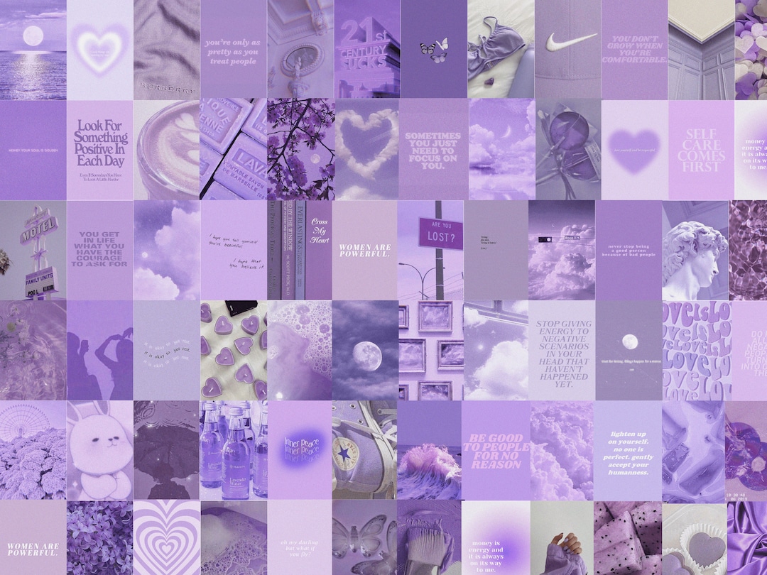 75 PCS Purple Aesthetic Collage Kit Purple Wall Art Purple Decor ...