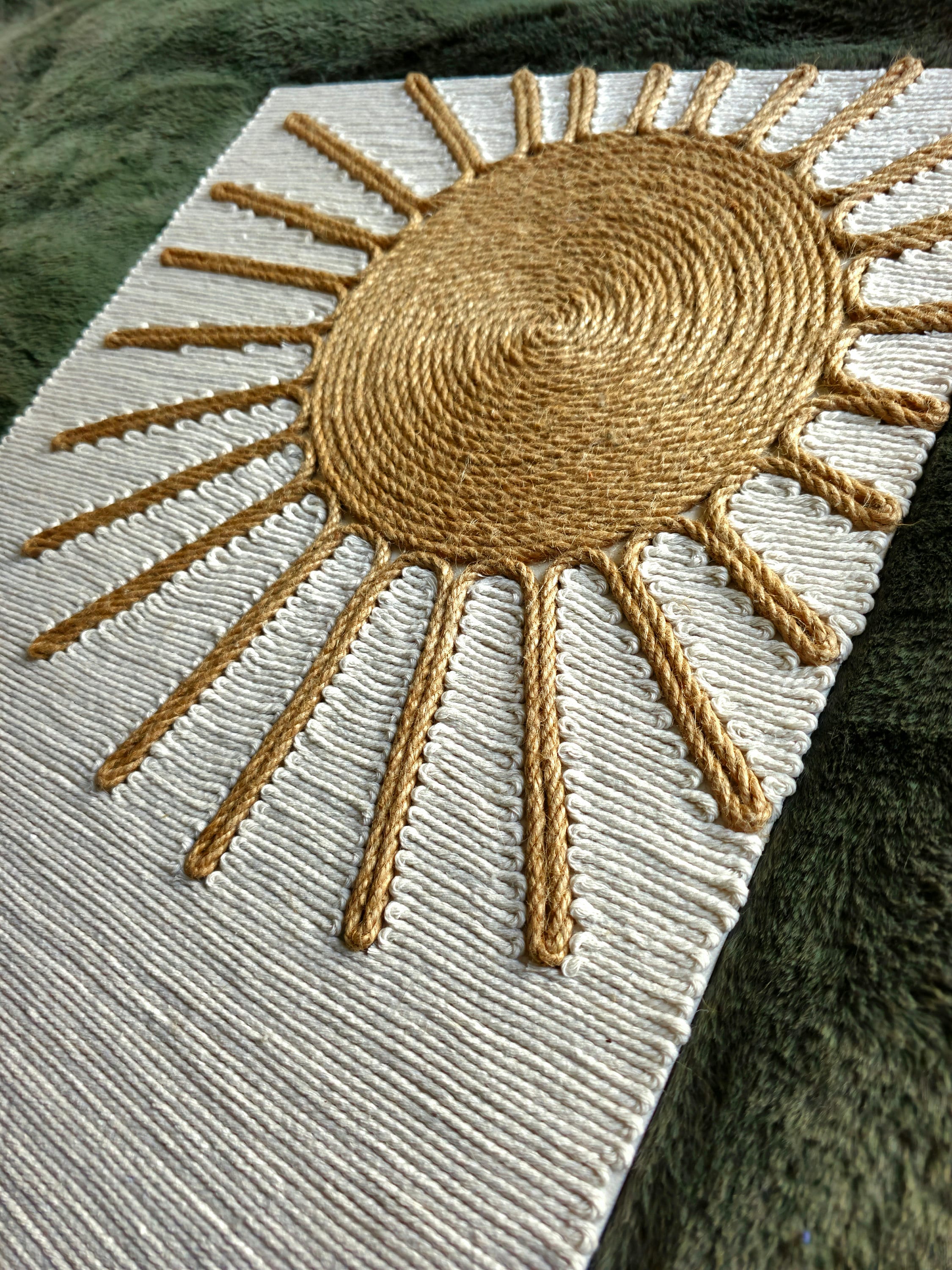 Textured Sun Jute Rope Art Natural Wall Art 3D String Design Boho ...