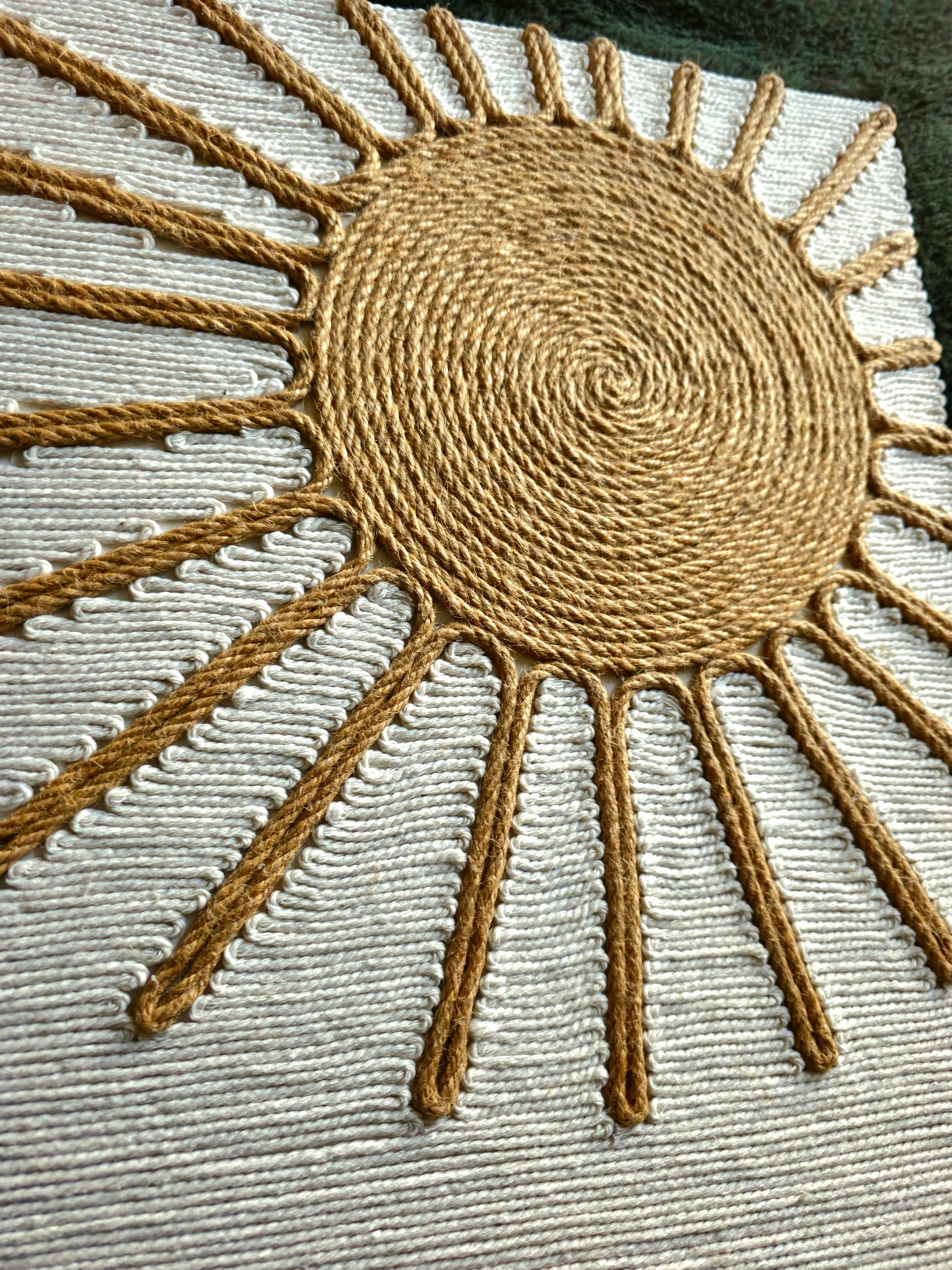 Textured Sun Jute Rope Art Natural Wall Art 3D String Design Boho ...