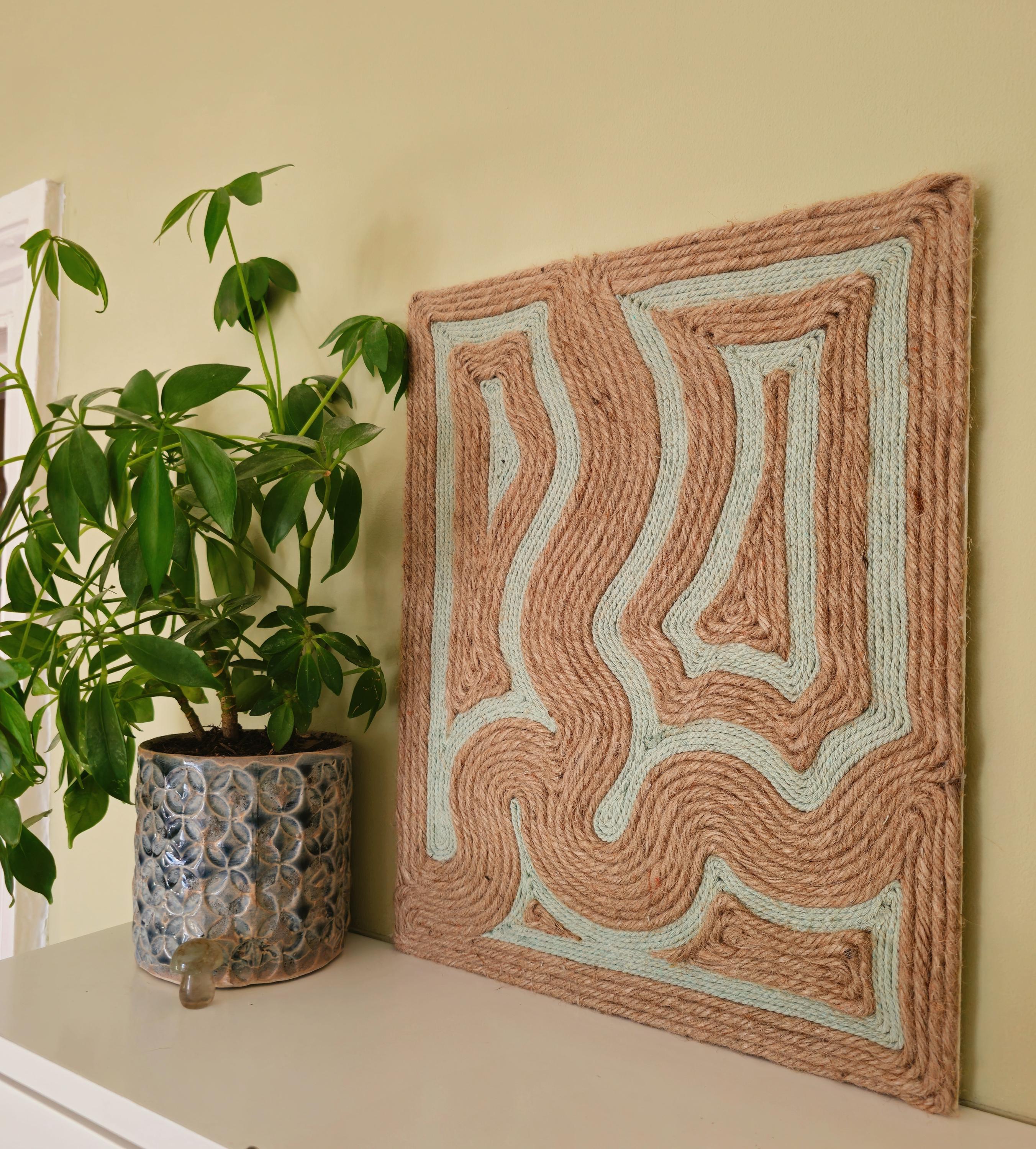 Textured Jute & String Sage Green Boho Art | Hippie Canvas Panel | 3D ...