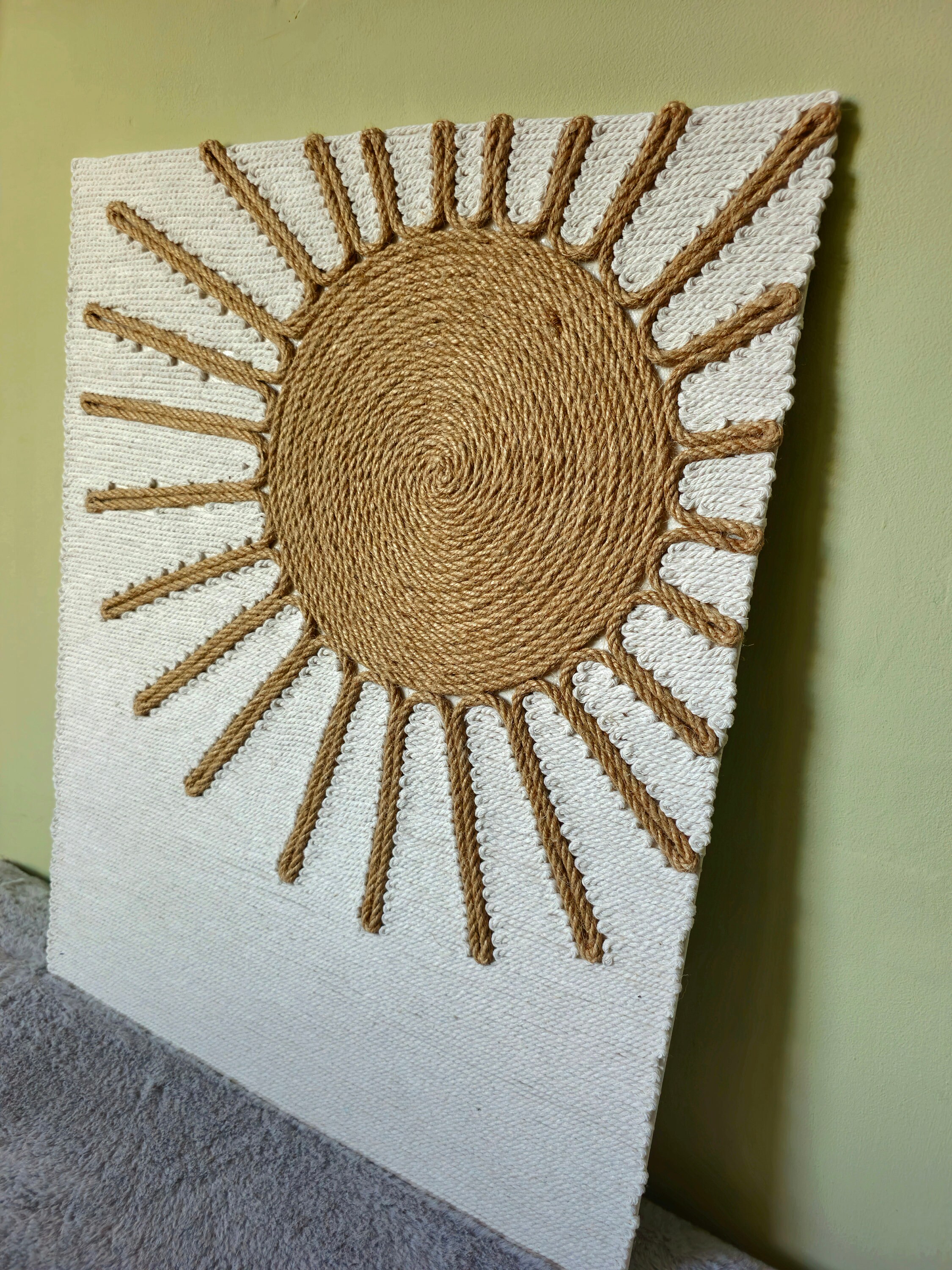 Textured Sun Jute Rope Art Natural Wall Art 3D String Design Boho ...