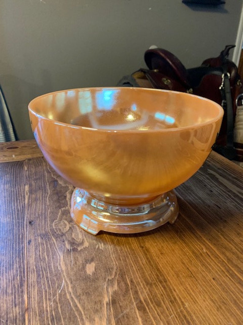 Vintage Orange Lusterware Punch Bowl With 12 Cups and Footed - Etsy