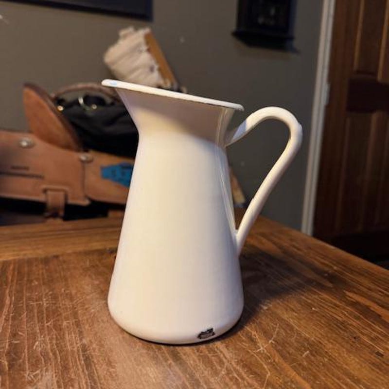 White Enamel Pitcher - Etsy