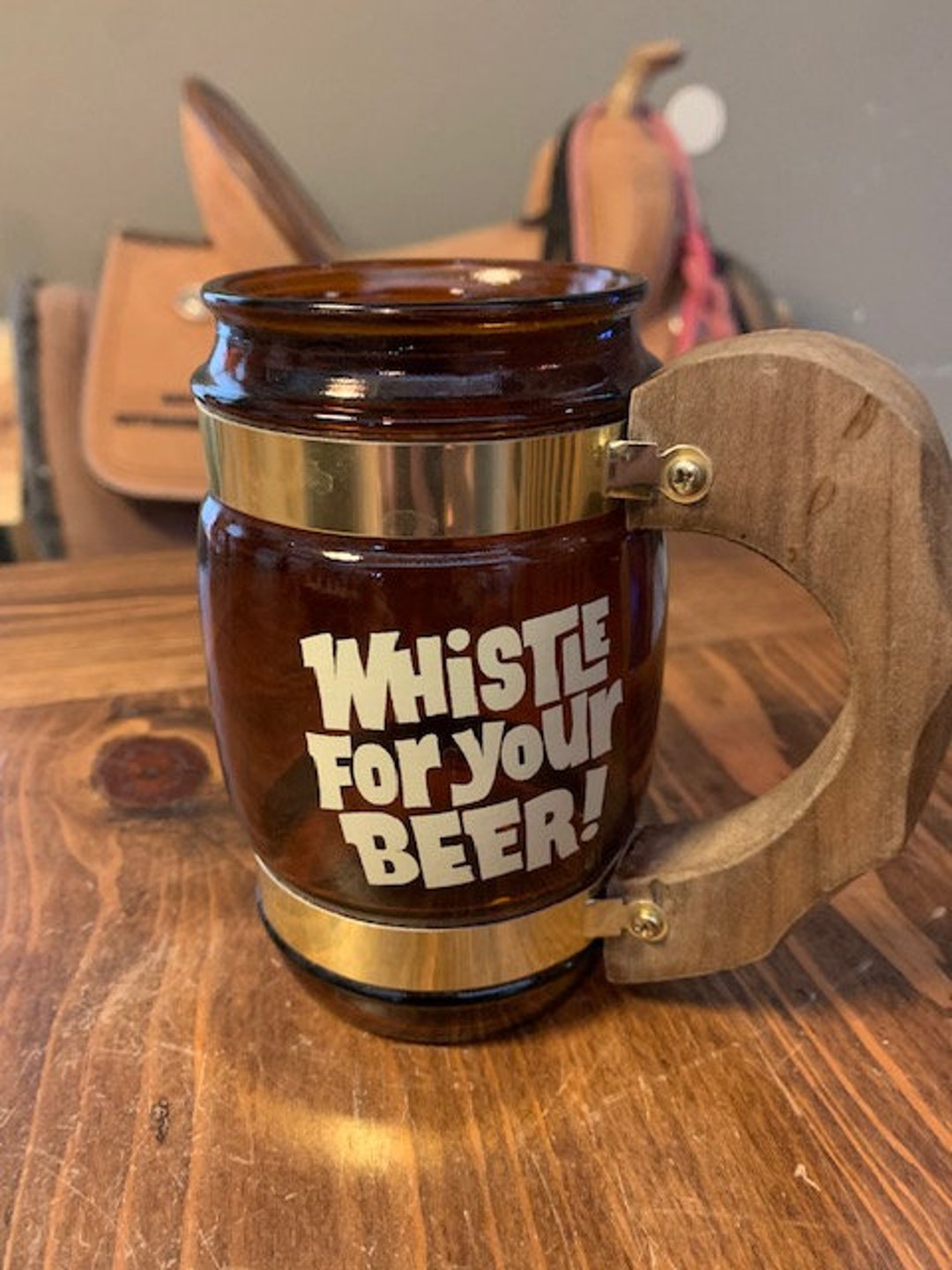 Vintage Brown Glass Siesta Ware Style Mug Wood Handle Whistle for Your ...